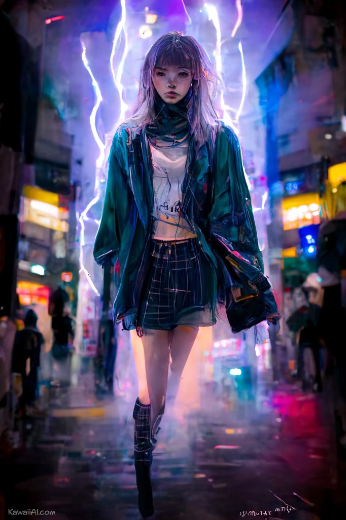 Mysterious Electrifying Japanese Girls in Shibuya AI Art - Kawaii AI