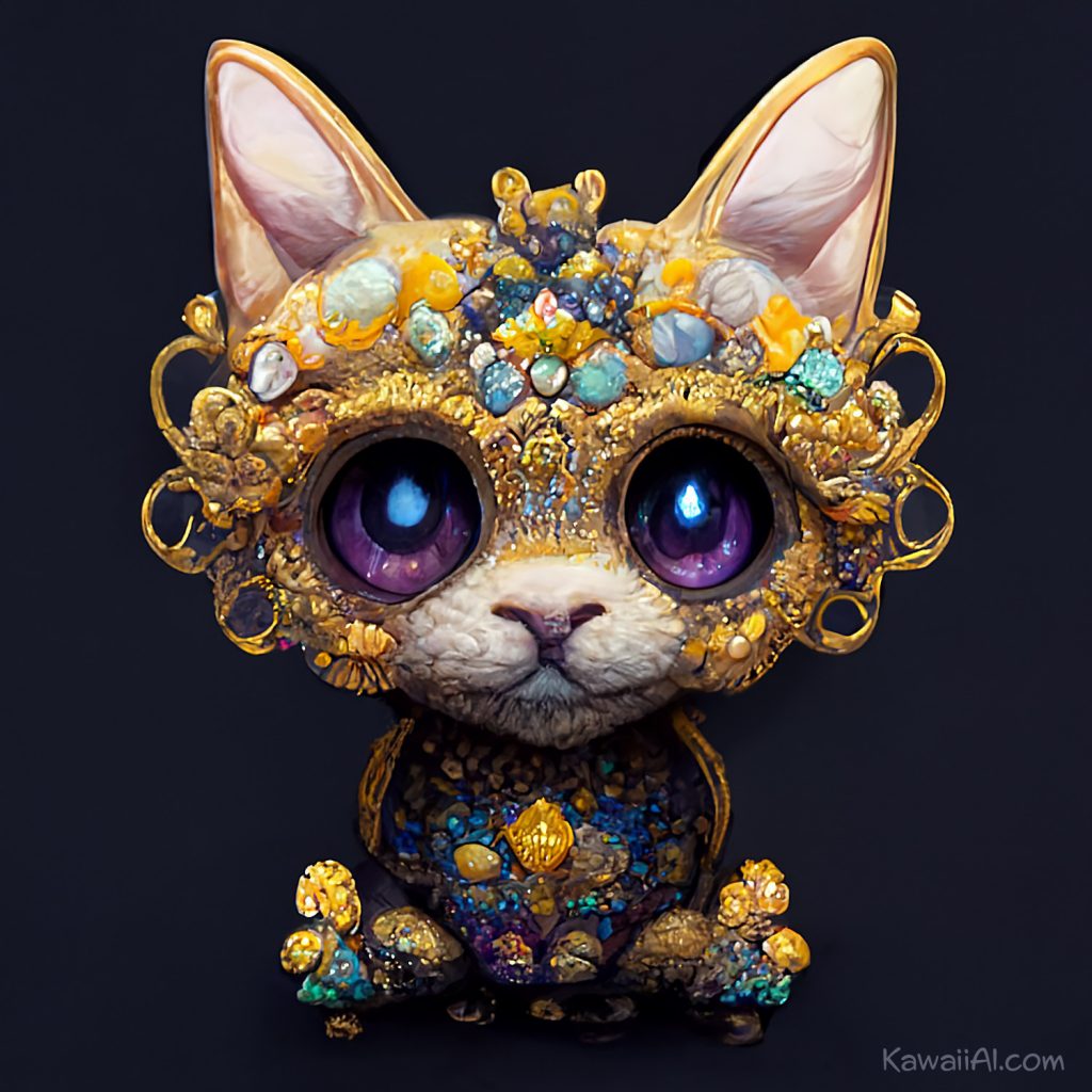 Magnificent Baroque Cat with Precious Gems Art - Kawaii AI