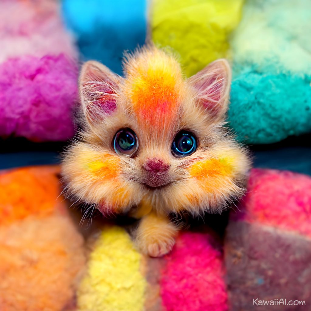 Adorable Fluffy Kittens Splashed with Colors - Kawaii AI