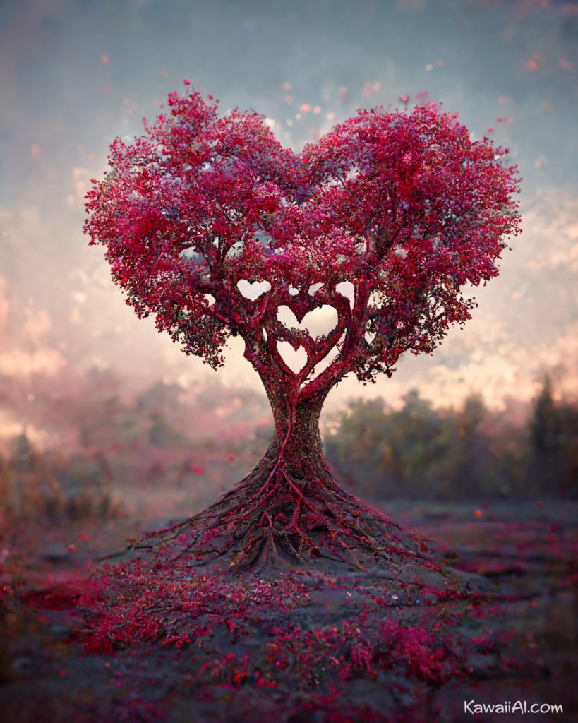 Heart-shaped Tree Artwork - Kawaii AI