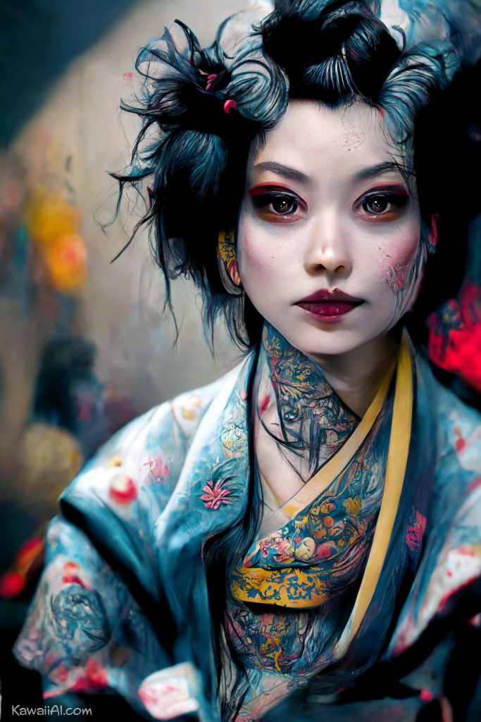 Scruffy Japanese Geisha Portrait Art - Kawaii AI